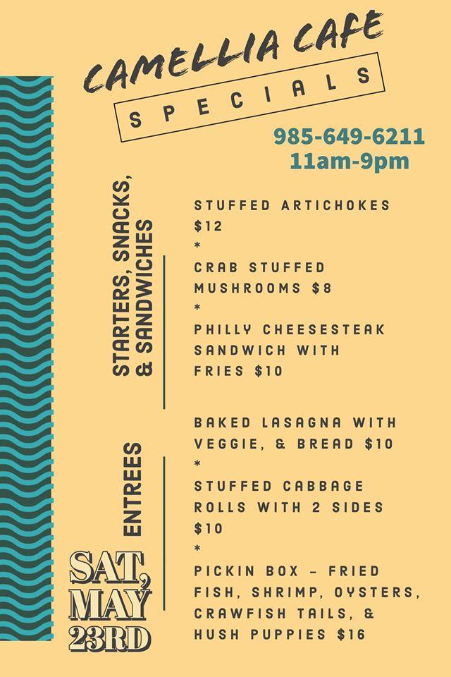 Menu at Camellia Cafe, Slidell, 525 Gause Blvd W