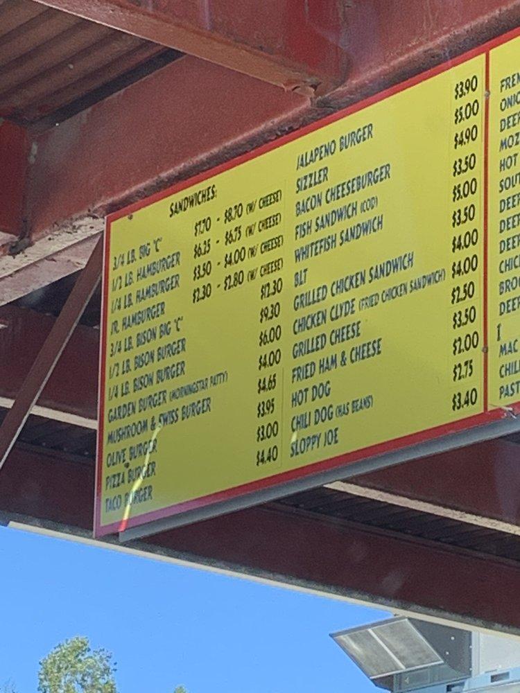 Menu at Clyde's Drive-In fast food, Saint Ignace, 178 US-2