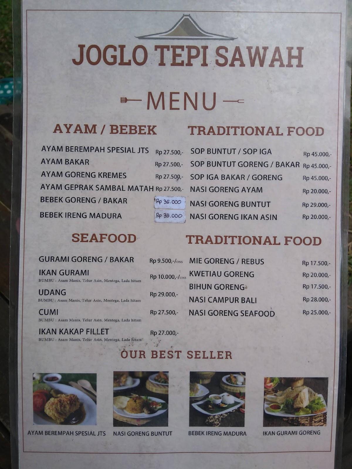 Carta del restaurante Joglo Tepi Sawah Resto, Salatiga