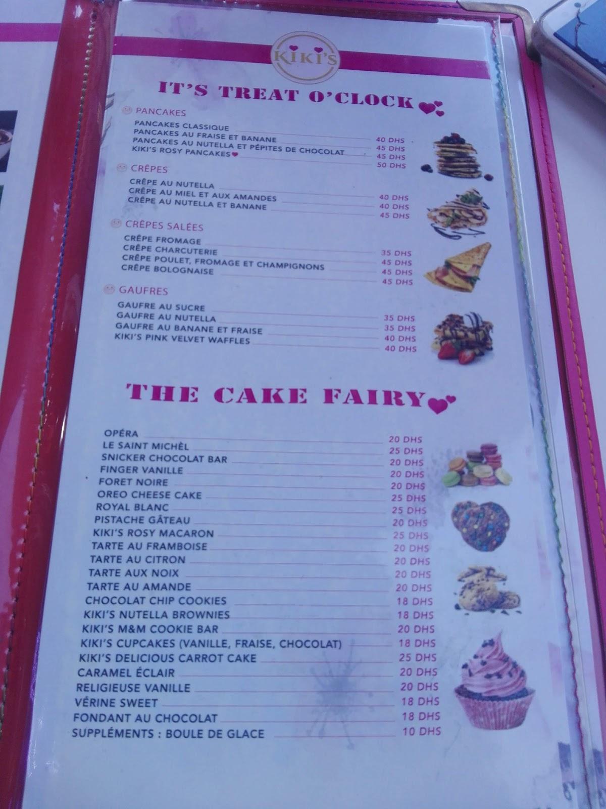Menu au Kiki’s Café Racine, Casablanca