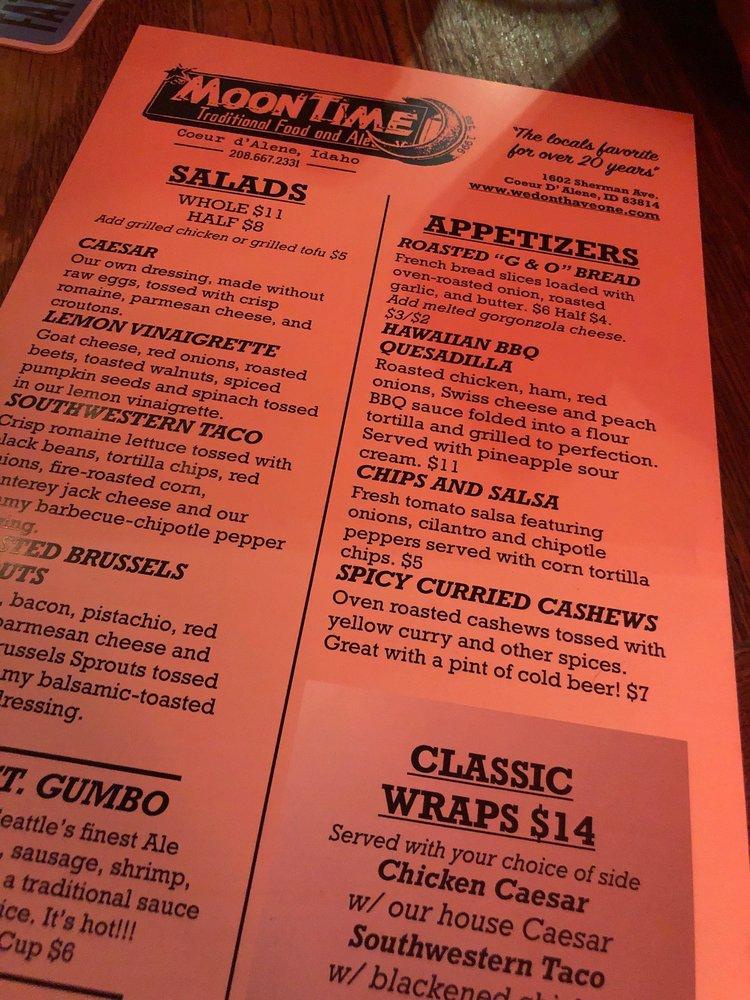 Menu at Moon Time restaurant, Coeur d'Alene