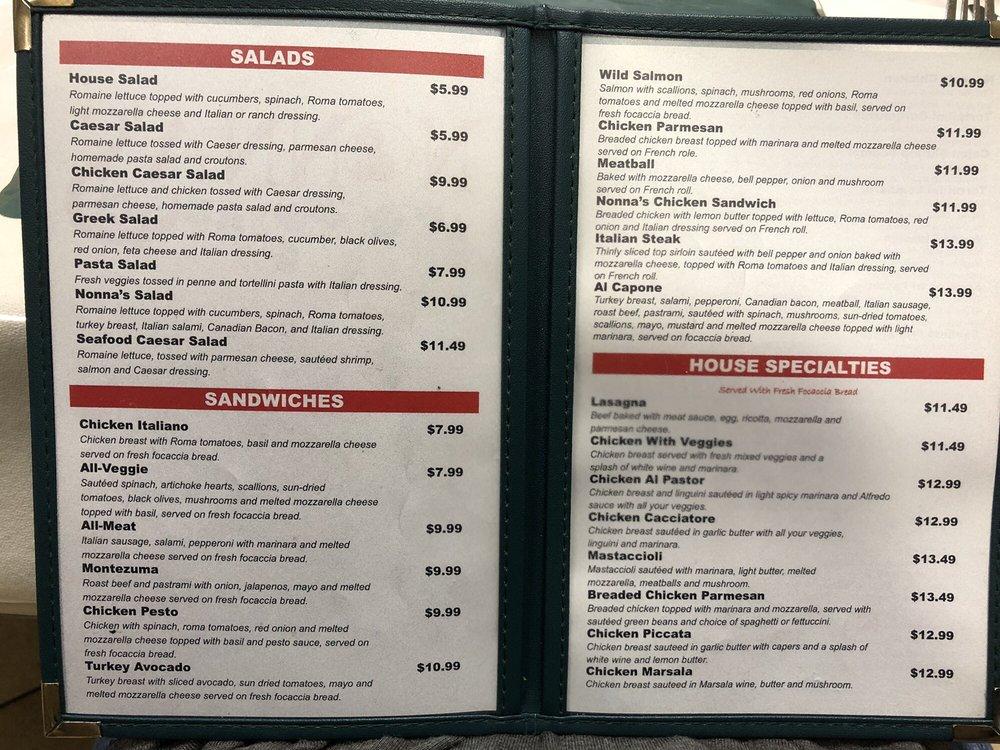 Menu at Nonna's Italian Restaurant, San Bernardino