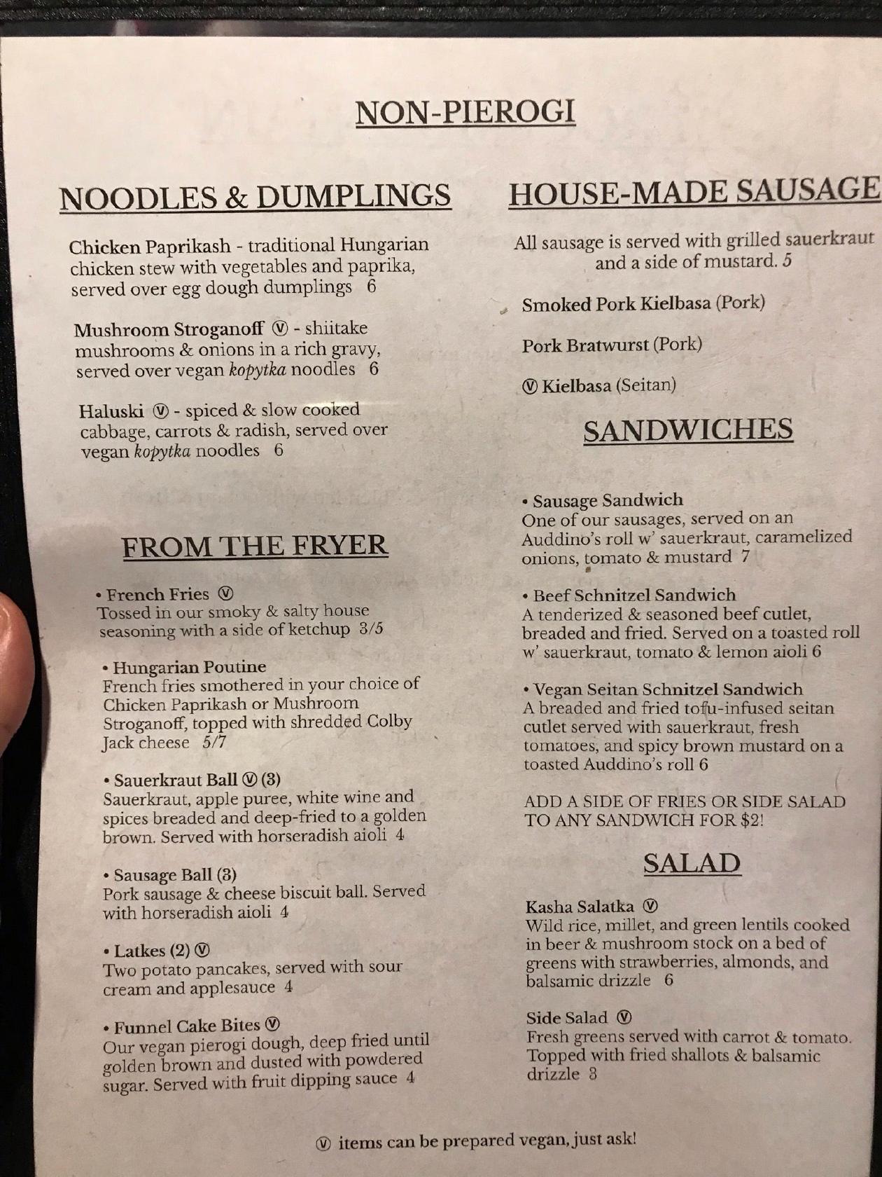 Menu at Pierogi Mountain restaurant, Columbus, 105 N Grant Ave