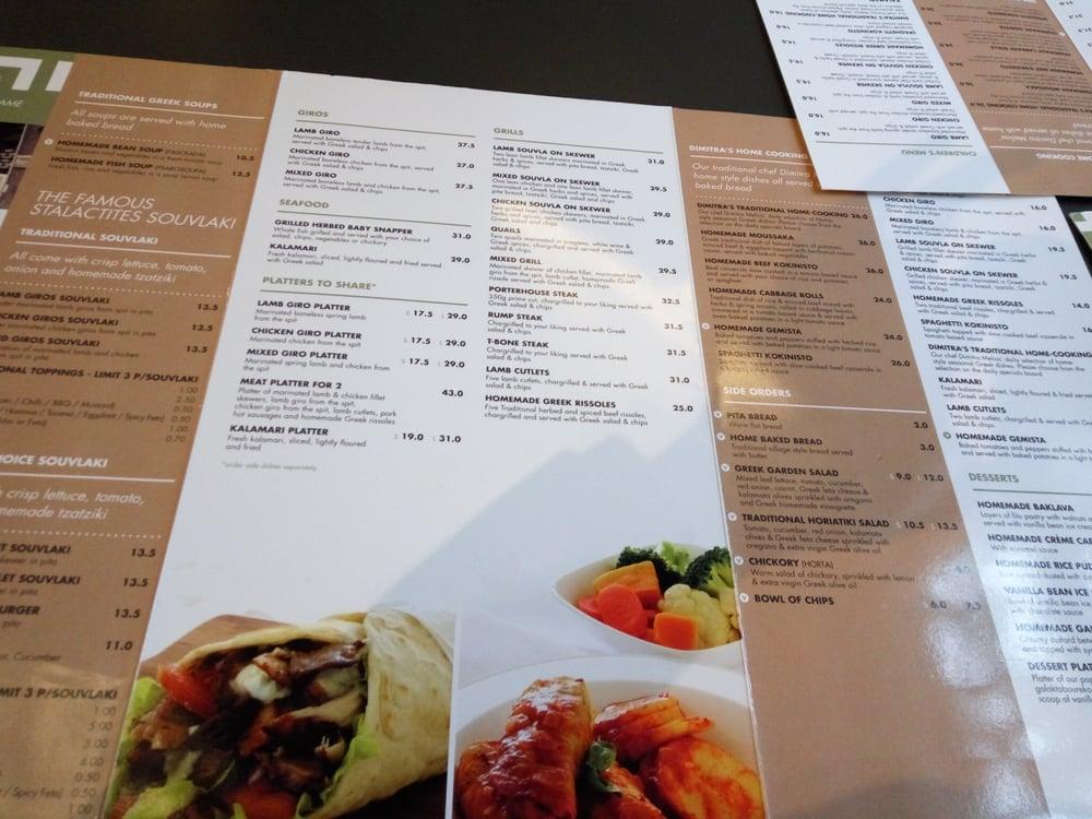 Menu at Stalactites Restaurant, Melbourne