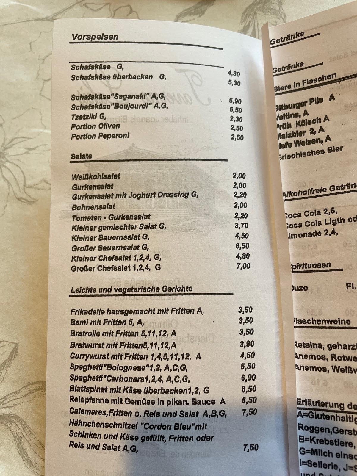 Speisekarte von Taverne Lakis restaurant, Aachen
