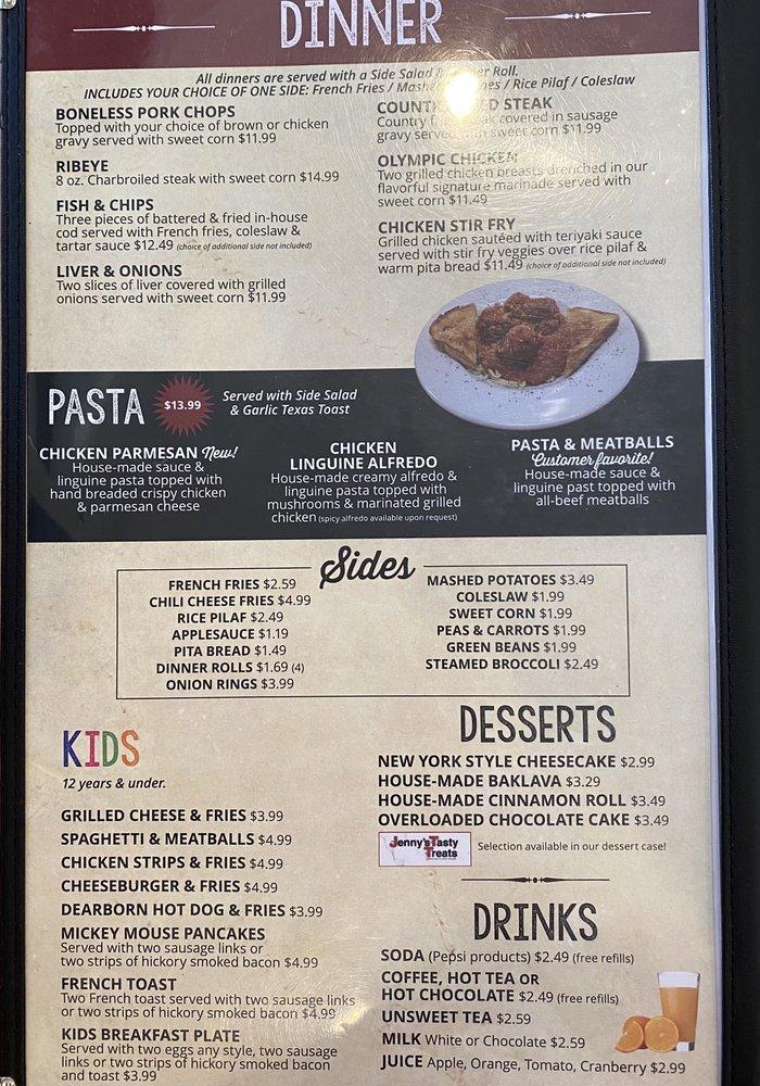 Menu at The Olympic Diner restaurant, Hilliard