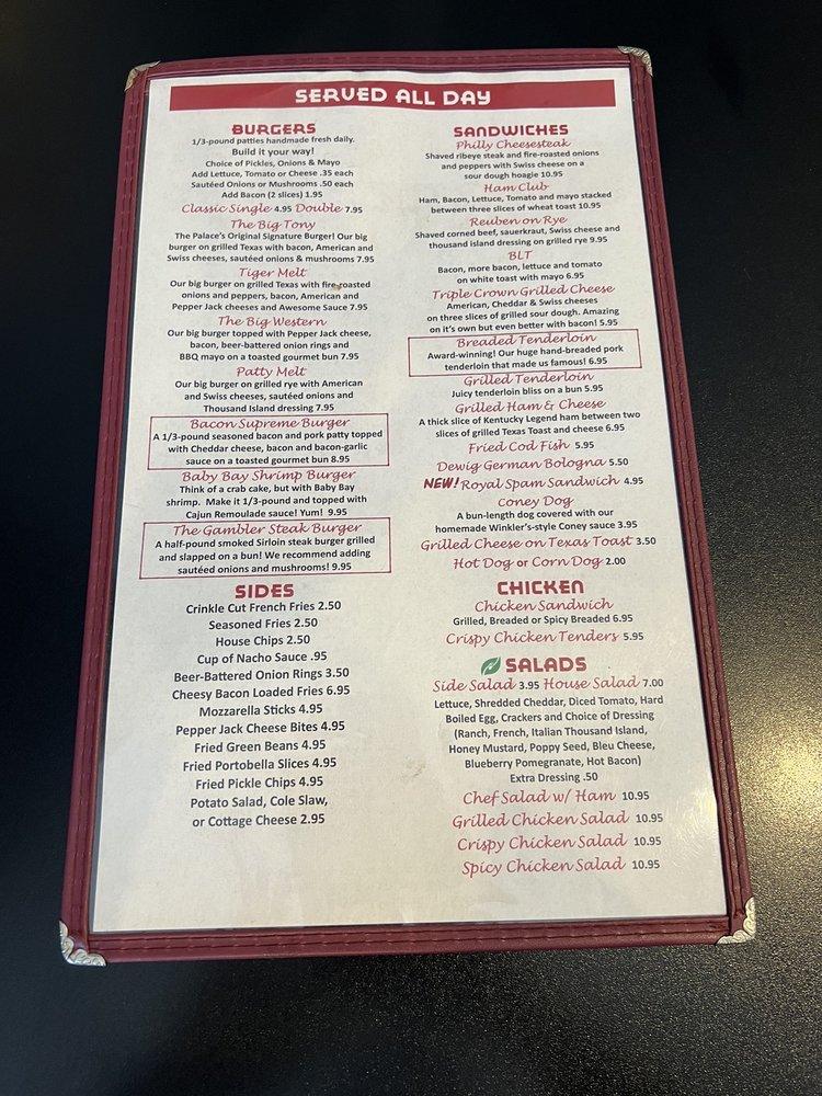 Menu at The Palace Cafe, Princeton