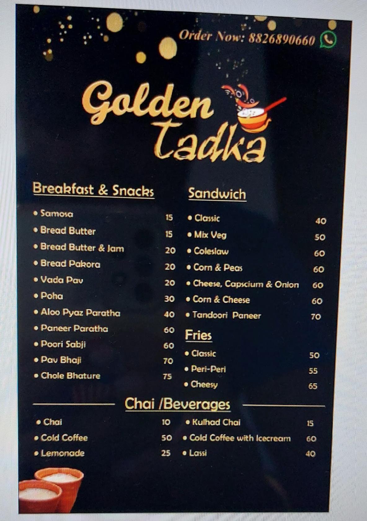 Menu at Golden Tadka, Noida