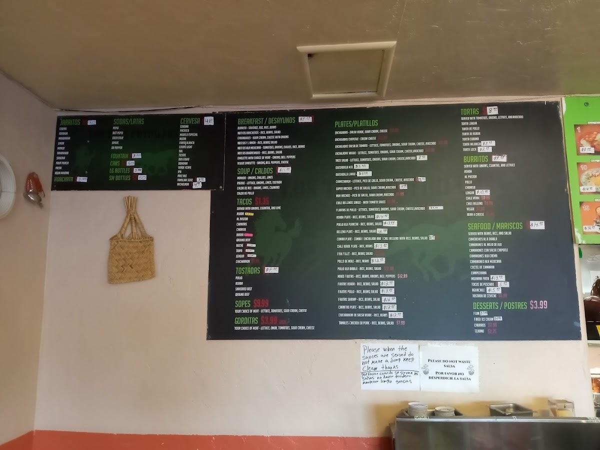 Menu at Los Tres Potrillos restaurant, Phoenix