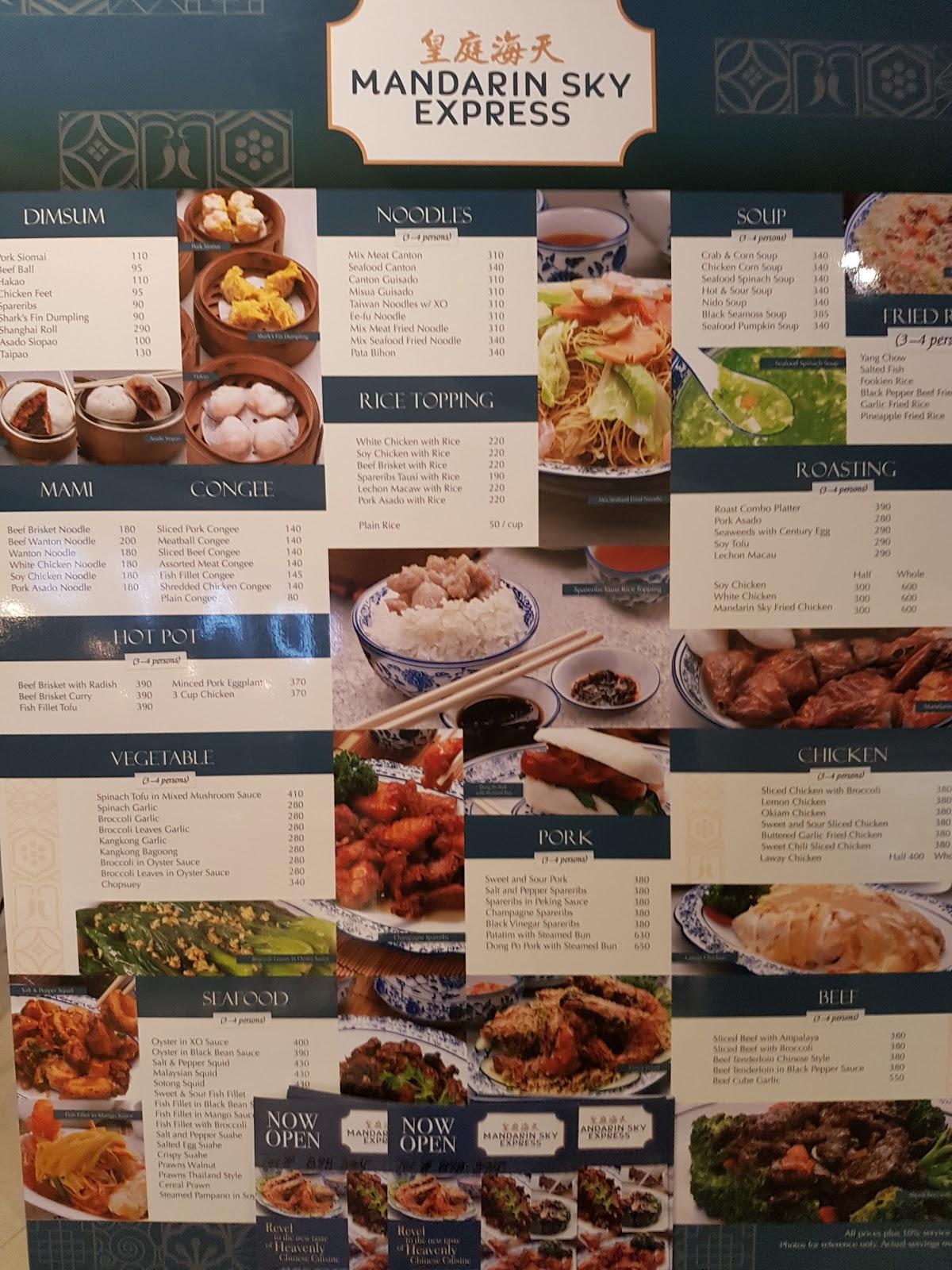 Menu at Mandarin Sky Express restaurant, Taguig