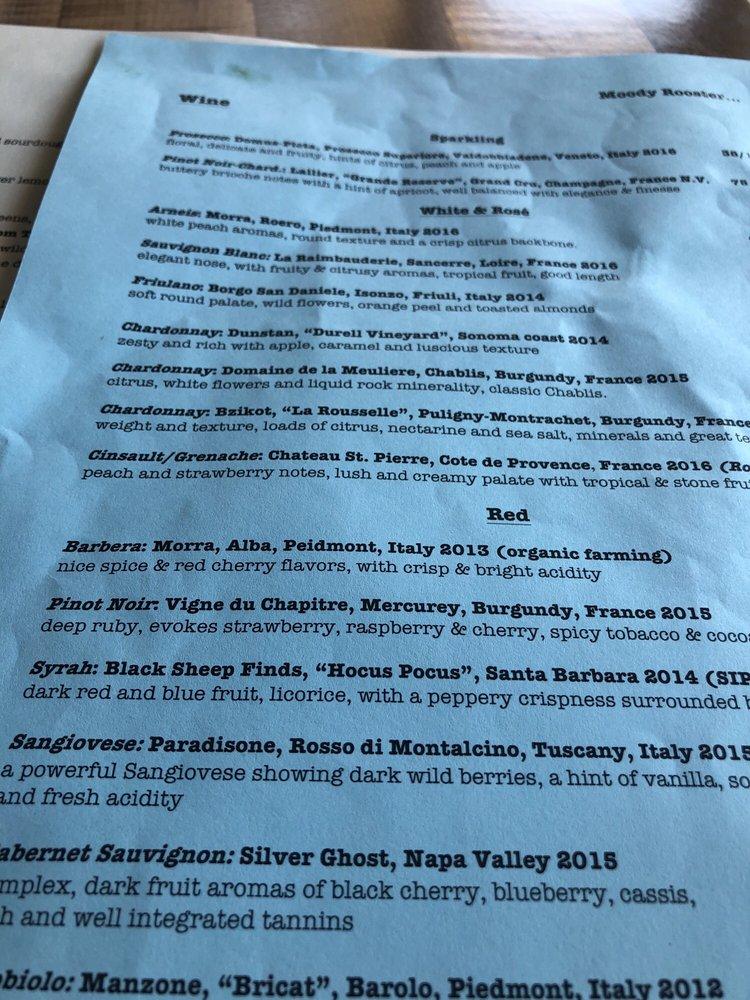 Menu at Moody Rooster pub & bar, Westlake Village