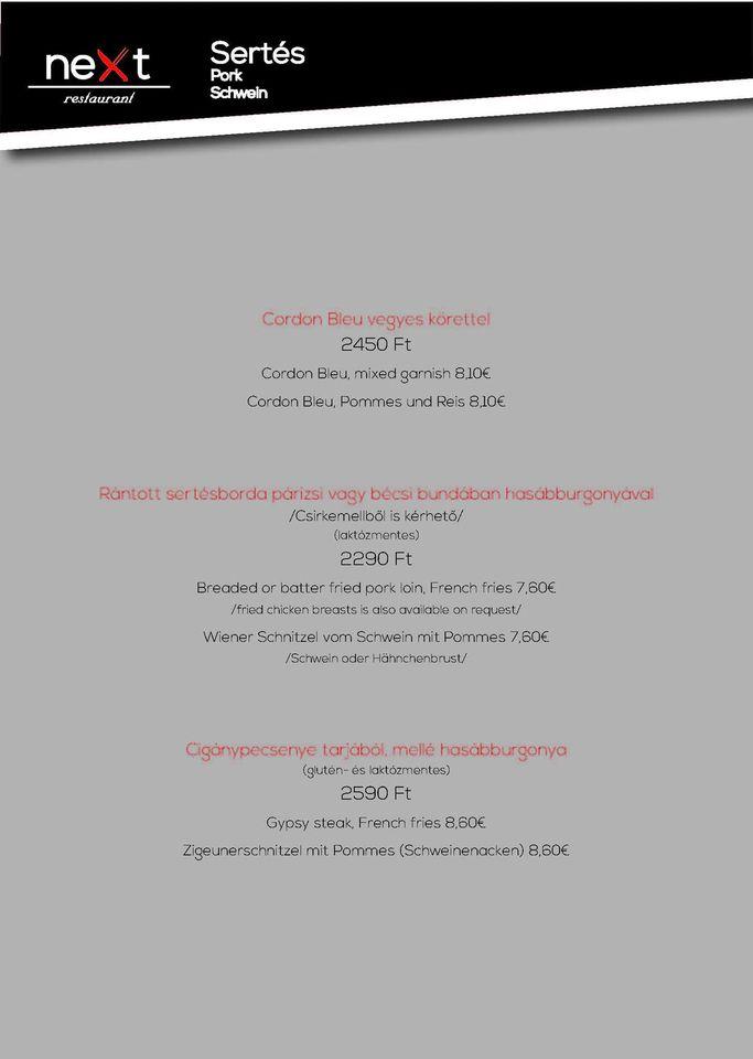 Menu at NEXT Restaurant, Esztergom, Batthyány Lajos u. 1