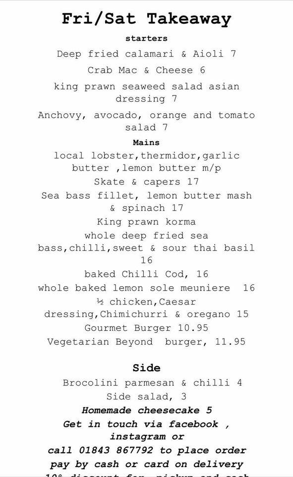 Menu at Samworth & Mee restaurant, Broadstairs