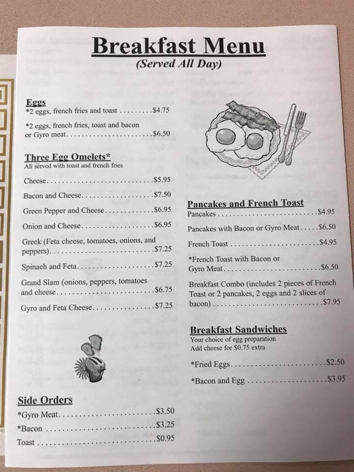 Menu at The Athenian Cafe, Altoona, 217 Union Ave