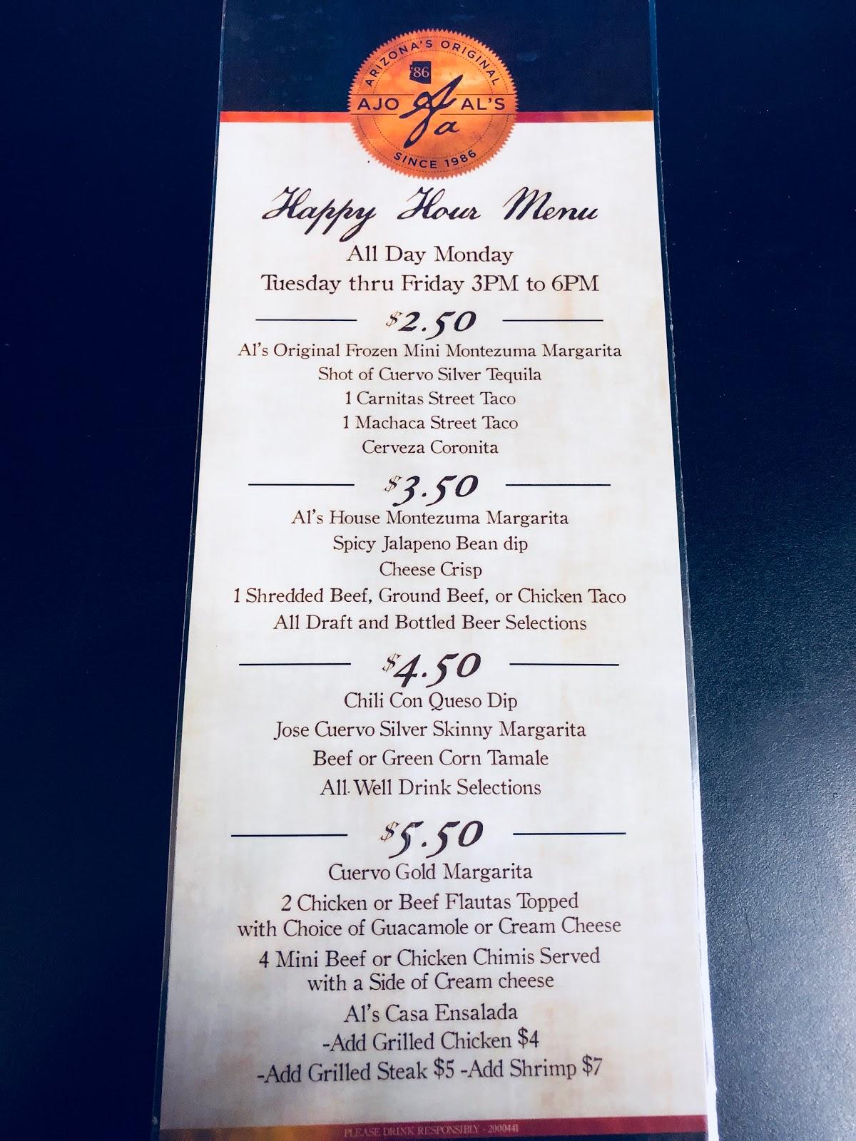 Menu at Ajo Al's Mexican Cafe, Glendale, W Bell Rd