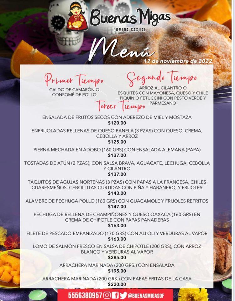 Carta del restaurante Buenas Migas, Ciudad López Mateos