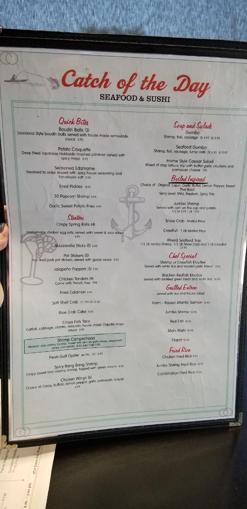 Menu at Catch of the Day restaurant, Houston, Jones Rd #100