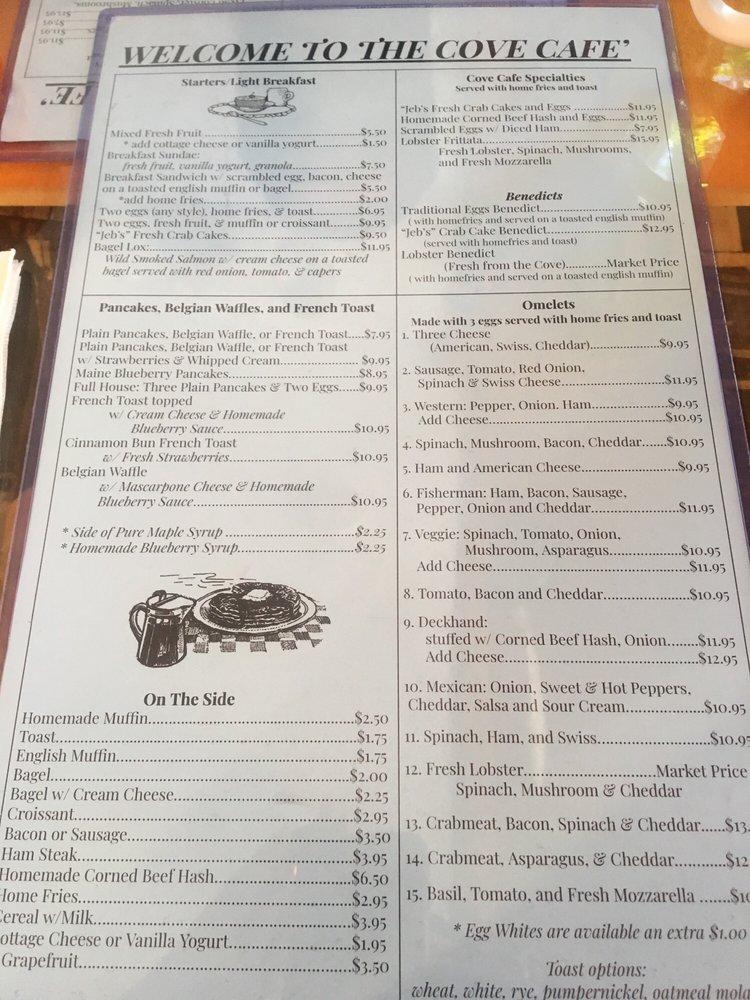Menu at Cove Cafe, Ogunquit