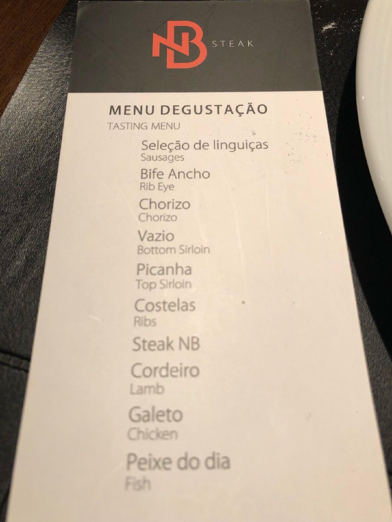 Menu at NB Steak JK steakhouse, São Paulo, Av. Pres. Juscelino Kubitschek