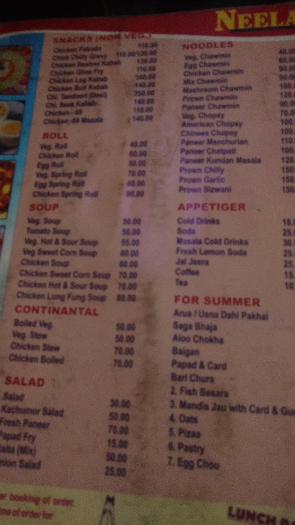 Menu at Neelam Restaurant, Rourkela