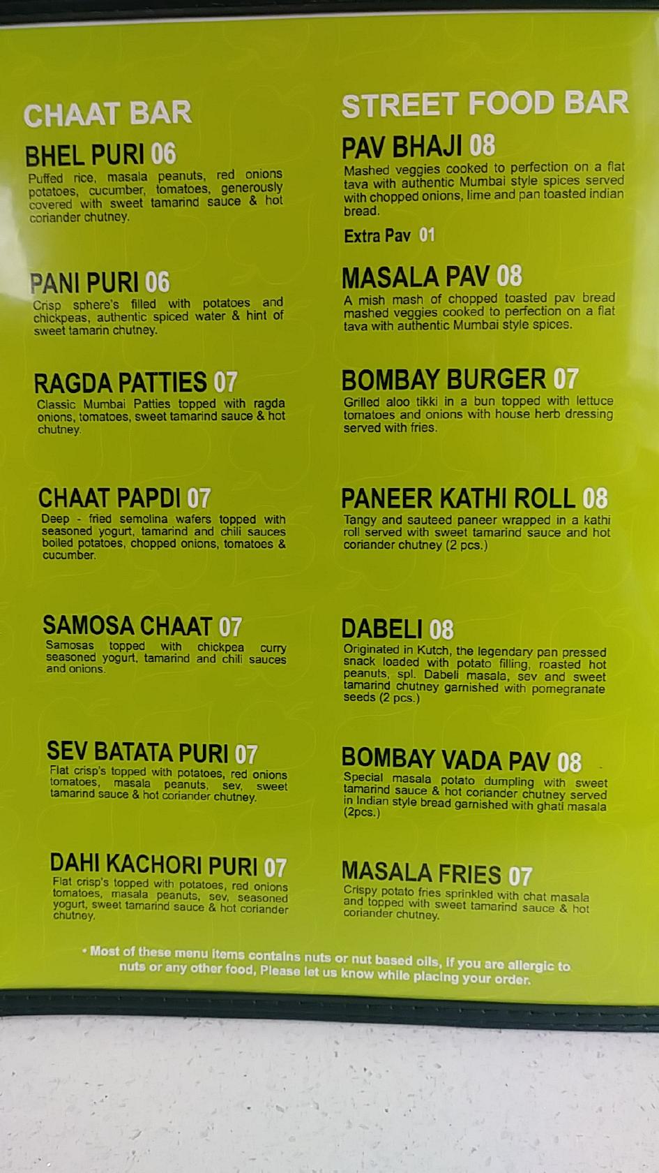 Menu at Royal Paan Edmonton restaurant, Edmonton