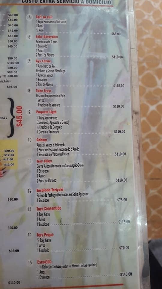 Menu at Sushi Sasha restaurant, Naucalpan, Av.juárez 15