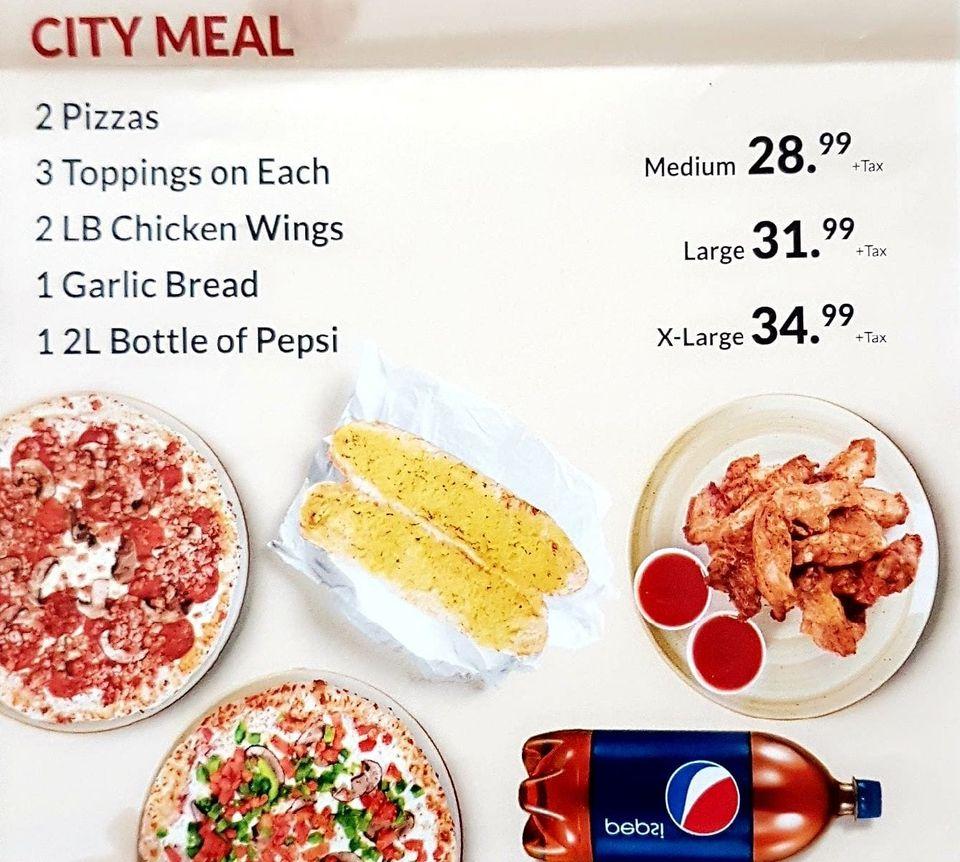 Menu at City Pizza restaurant, Guelph, 20 Woodlawn Rd E
