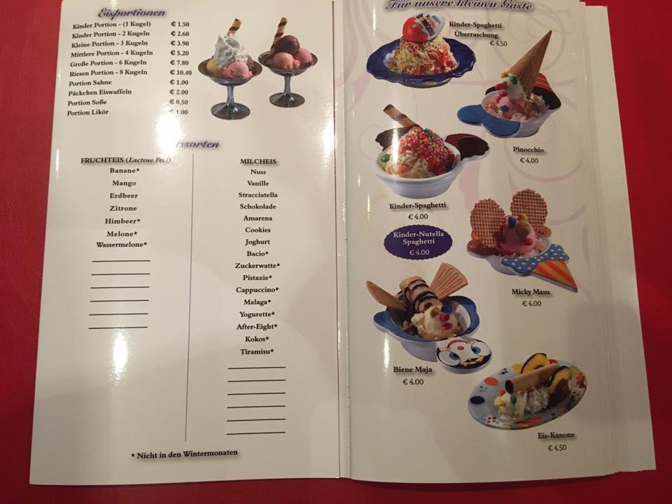 Menu at Eiscafé Venezia, Heroldsberg