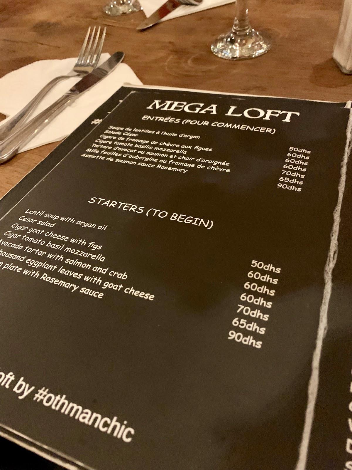 Speisekarte von Mega Loft, Cafe, Resto, Gallery, Essaouira