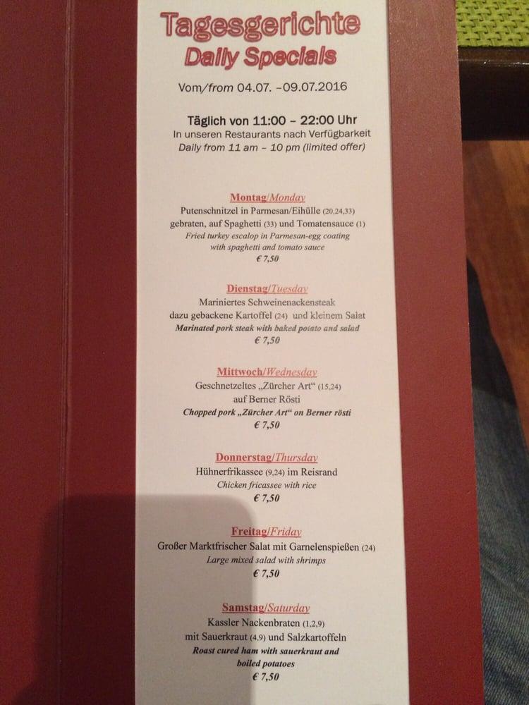 Menu at Carousel Bar, Wolfsburg