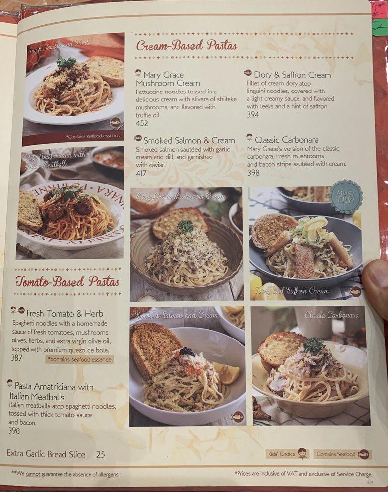 Menu at Mary Grace cafe, Quezon City, Eastwood Mall