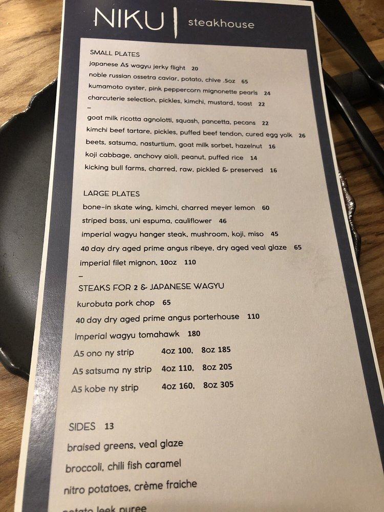 Menu at Niku Steakhouse, San Francisco