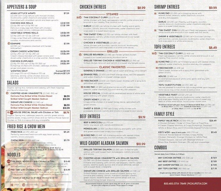 Menu at Pick Up Stix Fresh Asian Flavors restaurant, Murrieta, Madison Ave