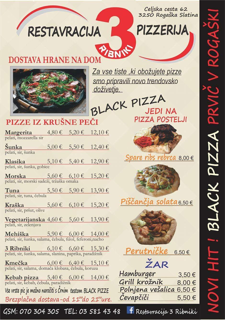 Menu at Restavracija Trije ribniki restaurant, Rogaška Slatina