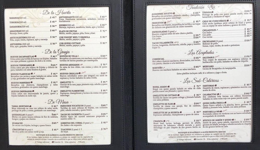 Menu at Rincón del Bife restaurant, Cuernavaca