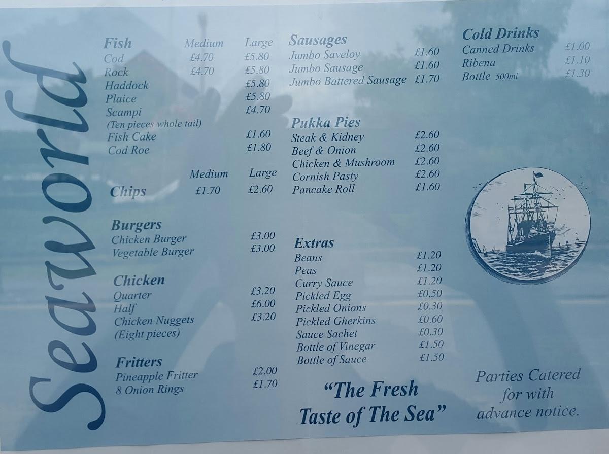 Menu at Sea World Fish 'N' Chips fast food, Amersham