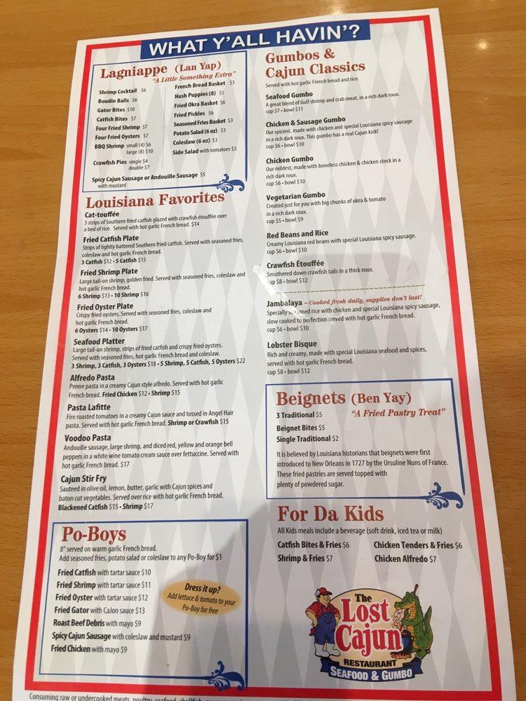 Menu at The Lost Cajun restaurant, Cypress
