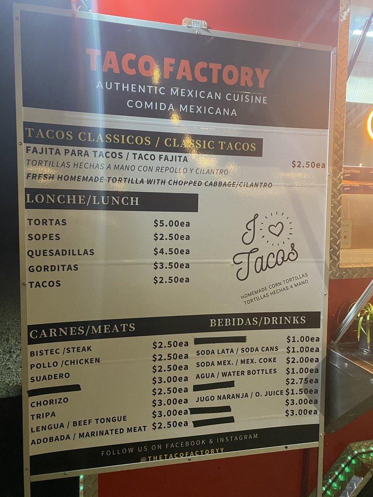 Menu at The Taco Factory (Authentic Mexican) restaurant, Manor