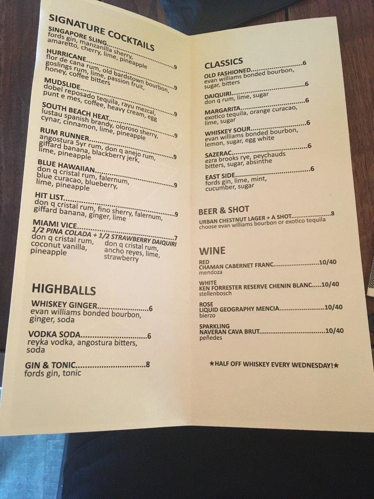 Menu at Thunderbird pub & bar, Indianapolis
