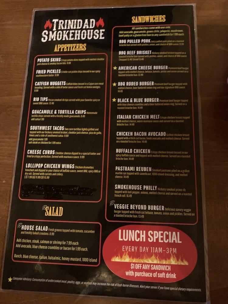 Menu at Trinidad Smokehouse steakhouse, Trinidad