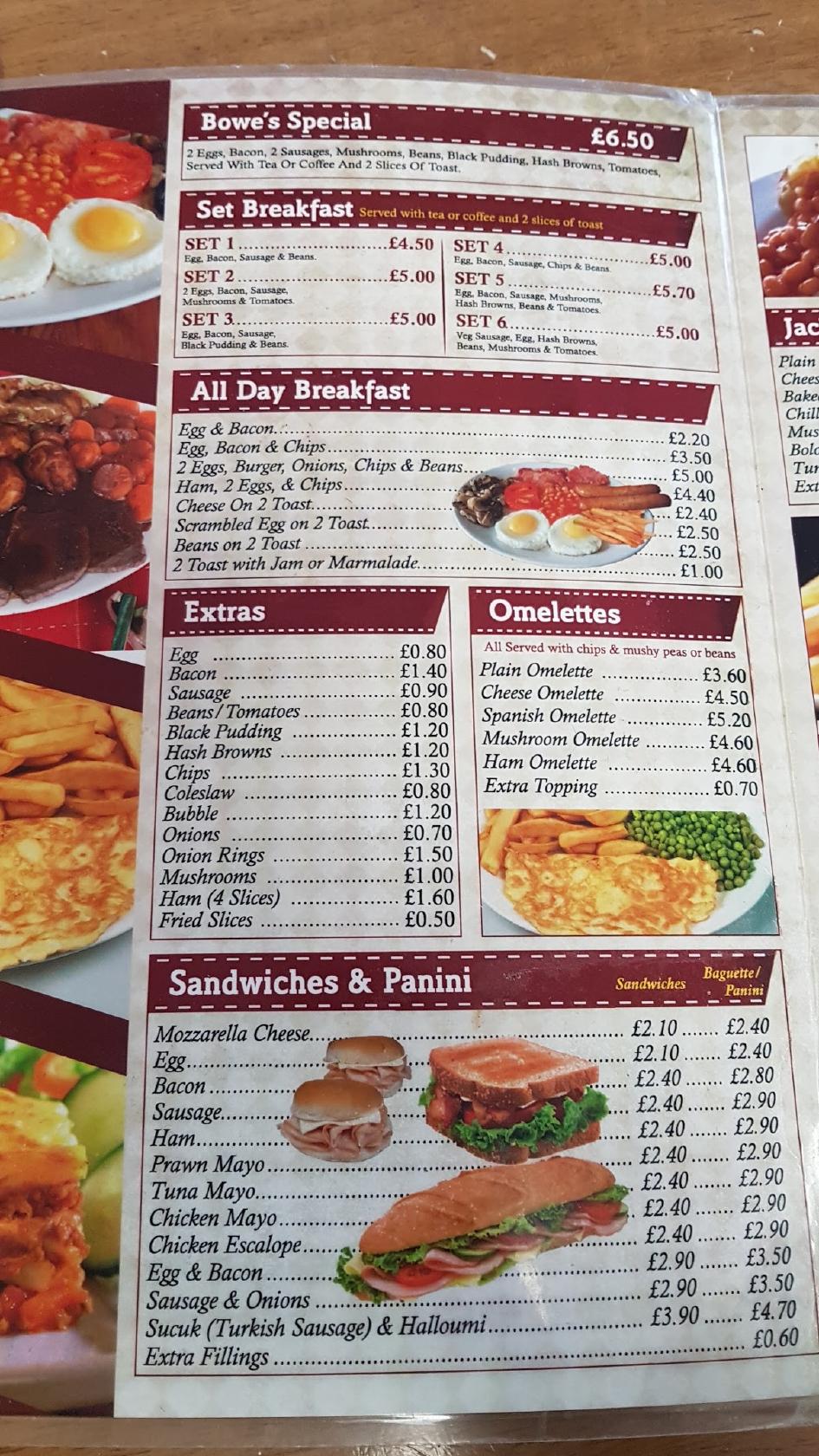 Menu at Bowes Café & Bistro cafe, London