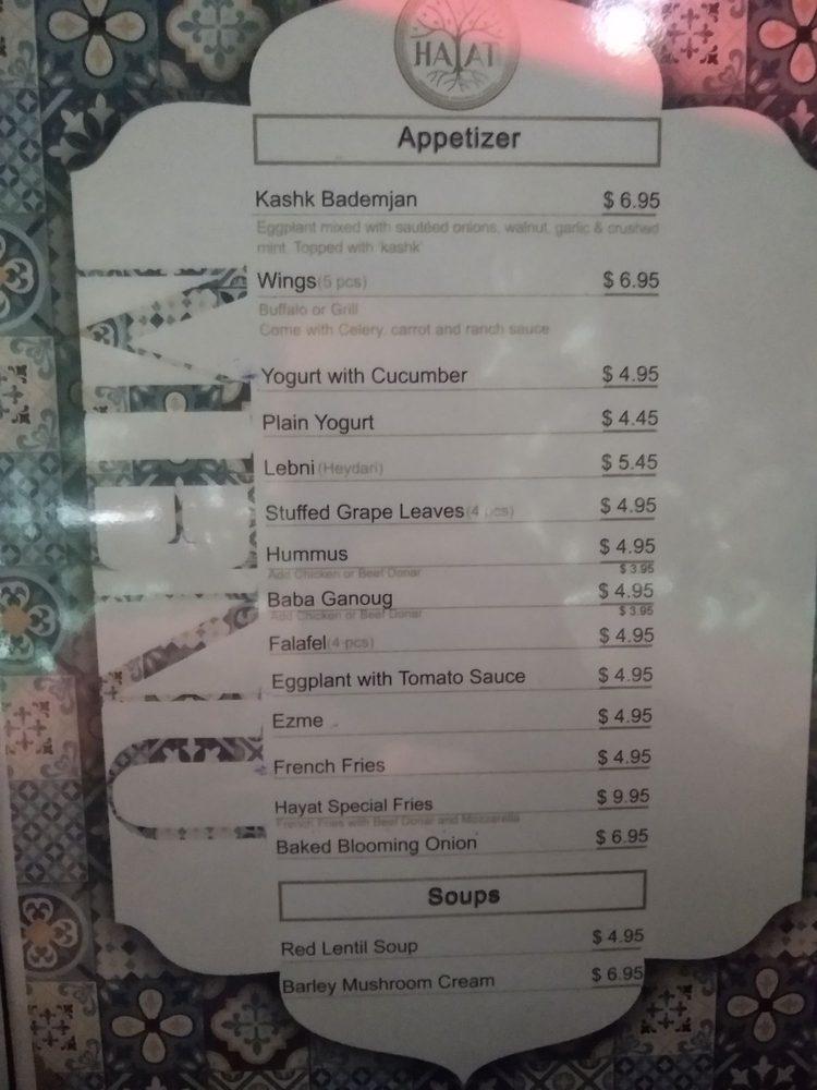 Menu at Hayat pub & bar, Houston