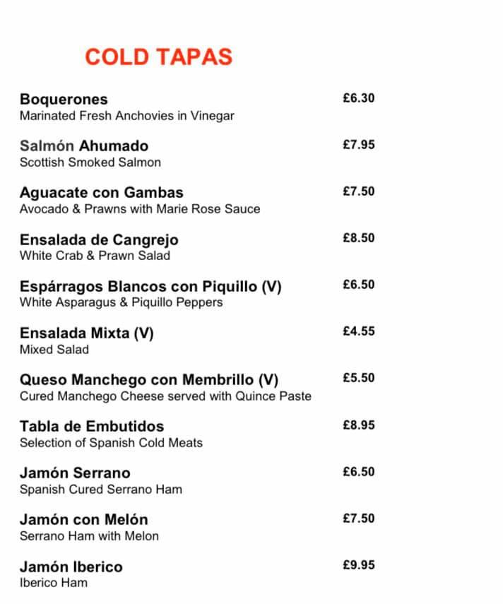 Menu at La Campana (Spanish Tapas Bar), Haywards Heath