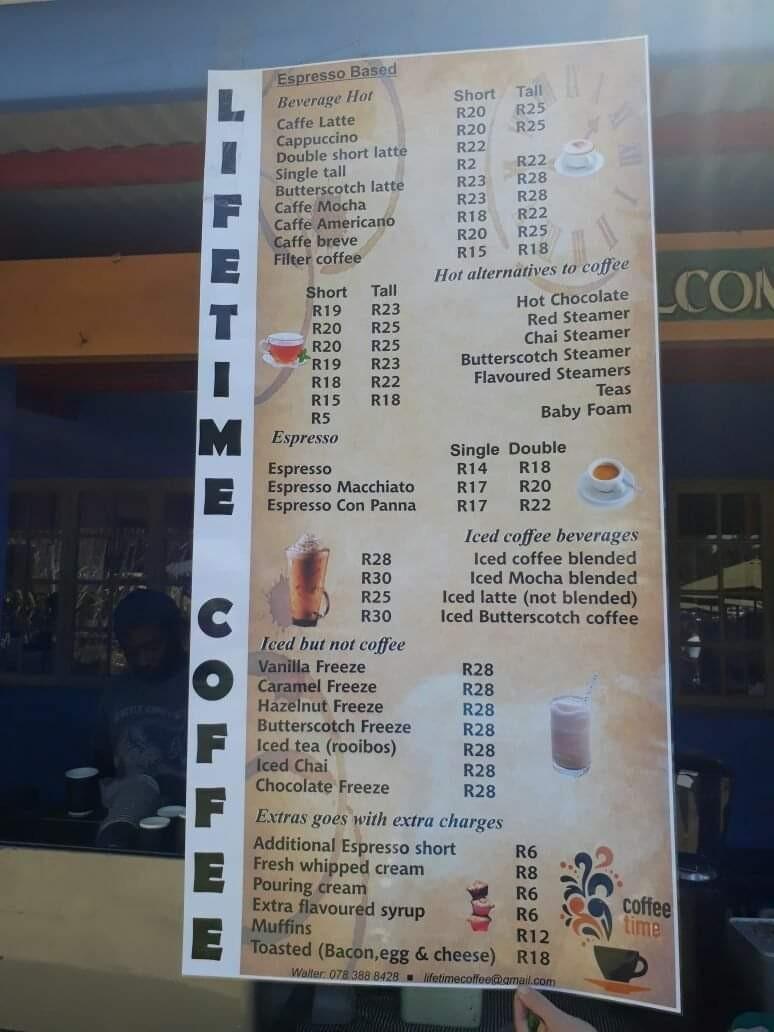 Menu at Lifetime Coffee Co, Knysna