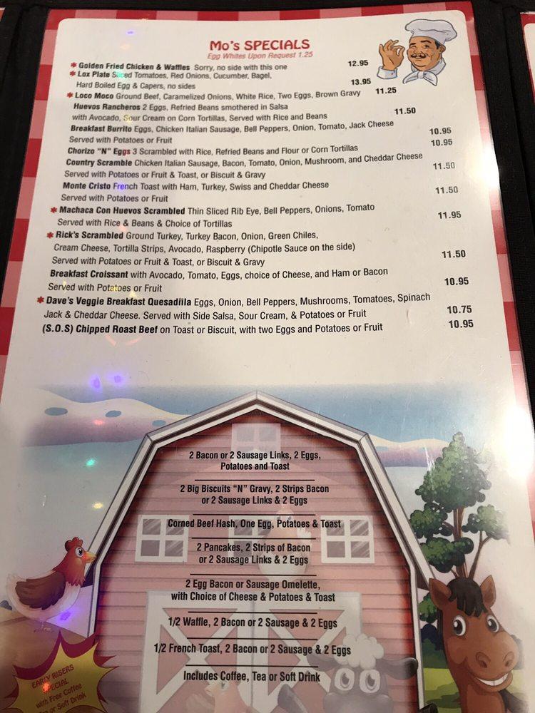 Menu at Mo's Egg House restaurant, Temecula