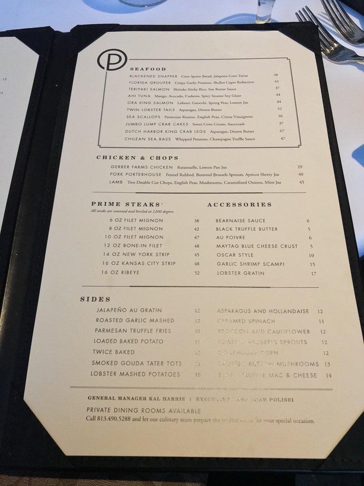 Menu at Ocean Prime steakhouse, Tampa, N Westshore Blvd