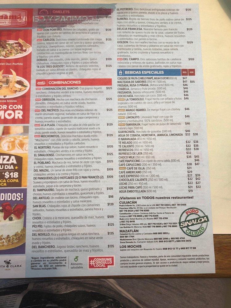 Carta del restaurante Panamá, Culiacán Rosales, Av. Domingo Rubí Norte 671