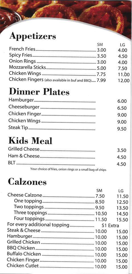 Menu at Pizza Pizzazz pizzeria, Pepperell