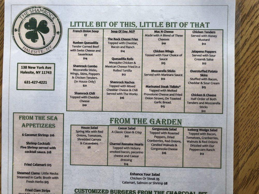 Menu at Shamrock pub & bar, Huntington, 138 New York Ave