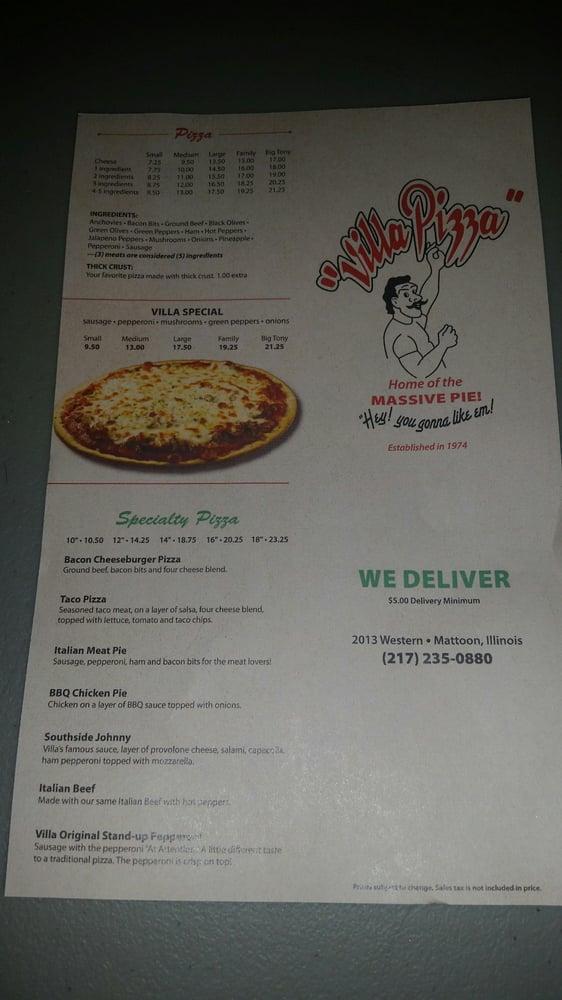 Menu at Villa Pizza pizzeria, Mattoon, Western Ave